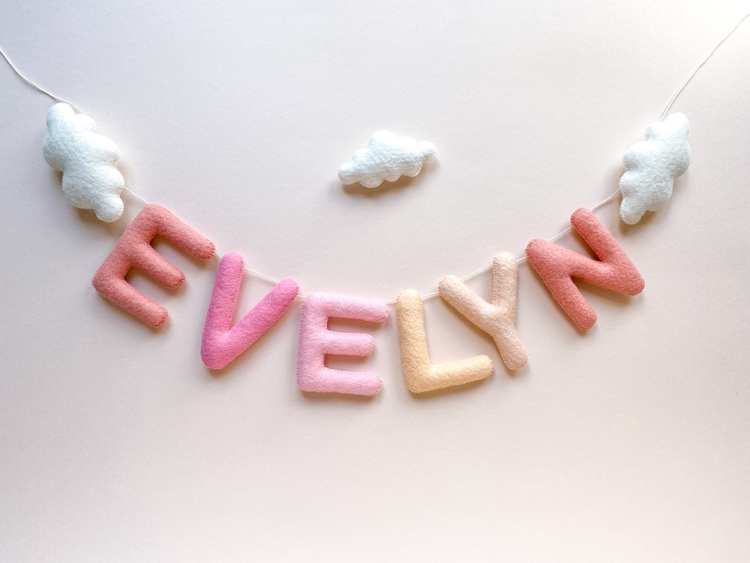 Felt Cloud Name Banner Garland Nursery Decor, Personalized Boho Baby ...