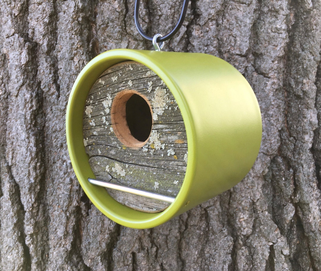 Birdhouse Modern Birdhouse Green Avocado Circular Tube W/ - Etsy