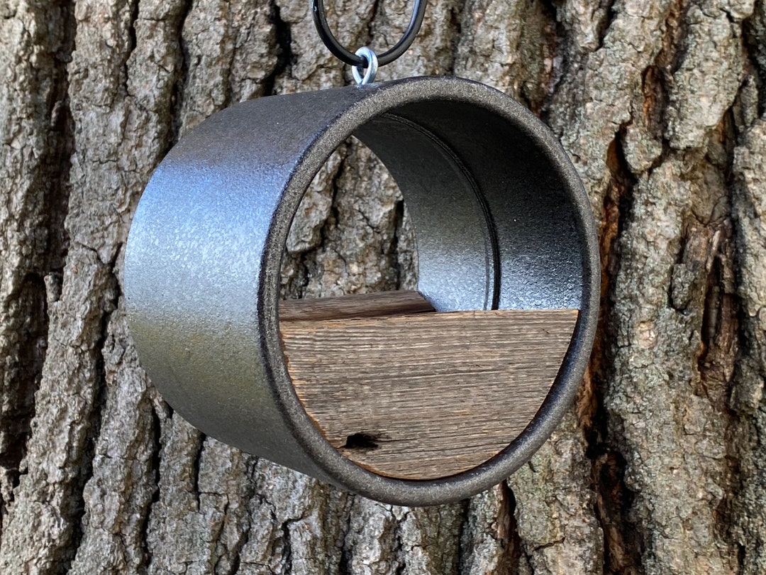 Modern Bird Feeder Birdfeeder Metallic Graphite Grey Textured Round ...
