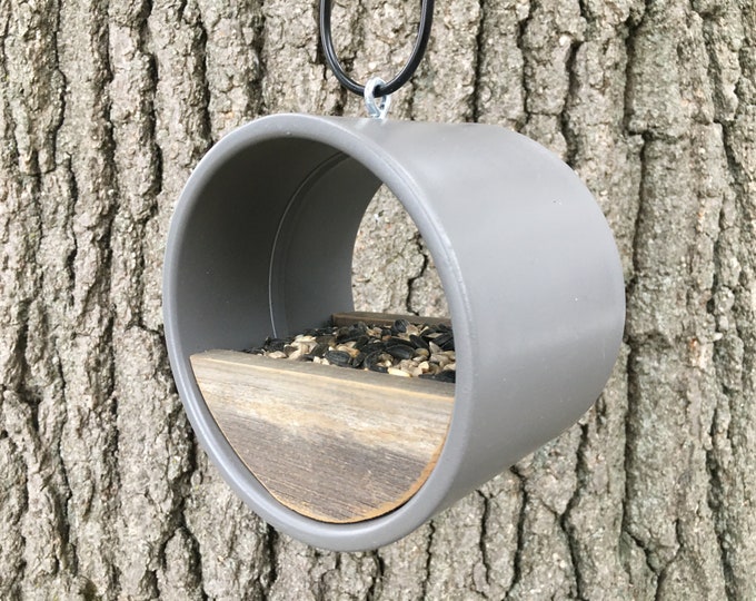Modern Bird Feeder ~ Birdfeeder ~ Grey 5” Tube W/ Reclaimed Vintage ...
