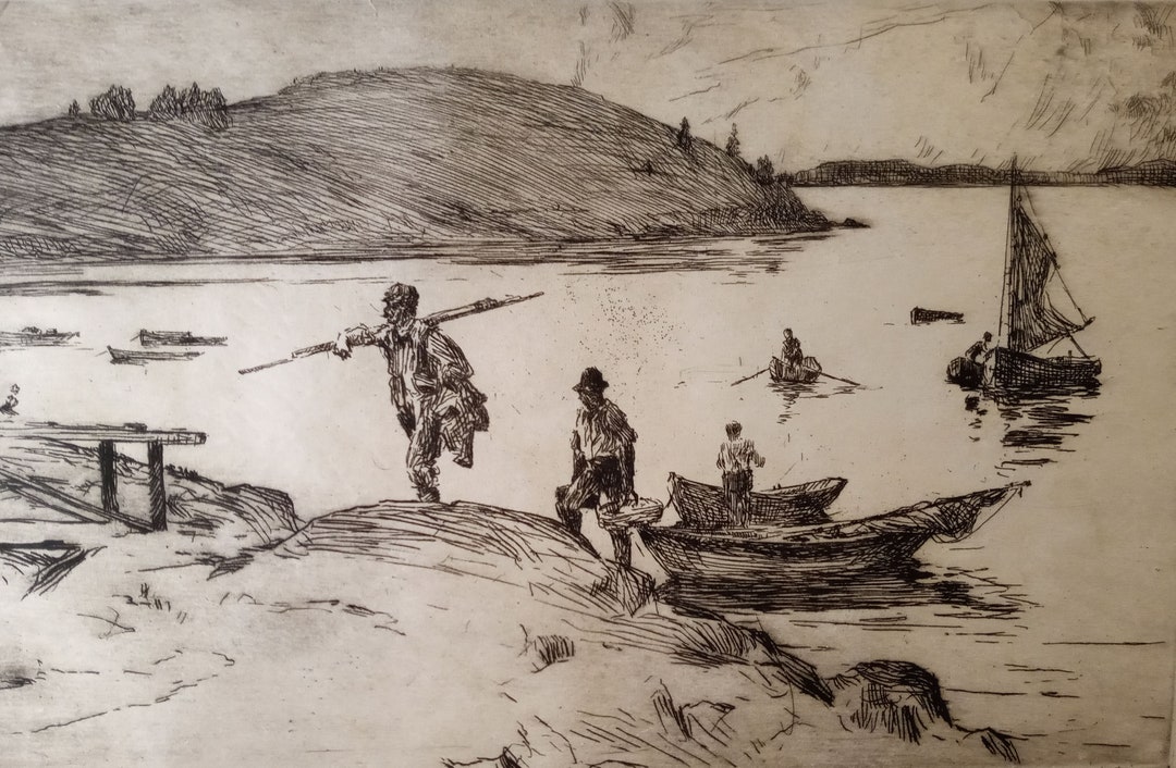Frank W. Benson (american 1862-1951 "the Landing", Etching. 1915 ...