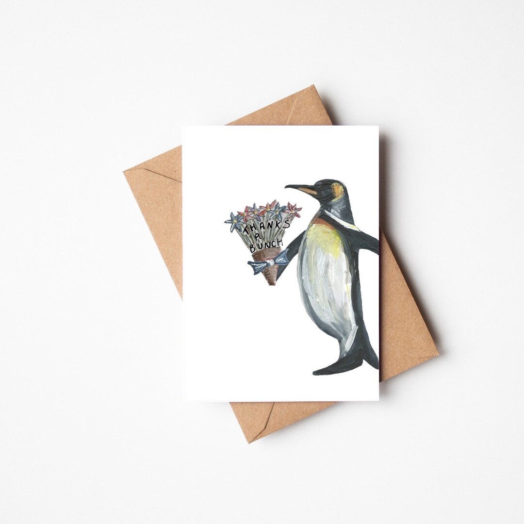 Thanks a Bunch Card, Penguin Thank You Card, Cute Thank You Card, A6 ...