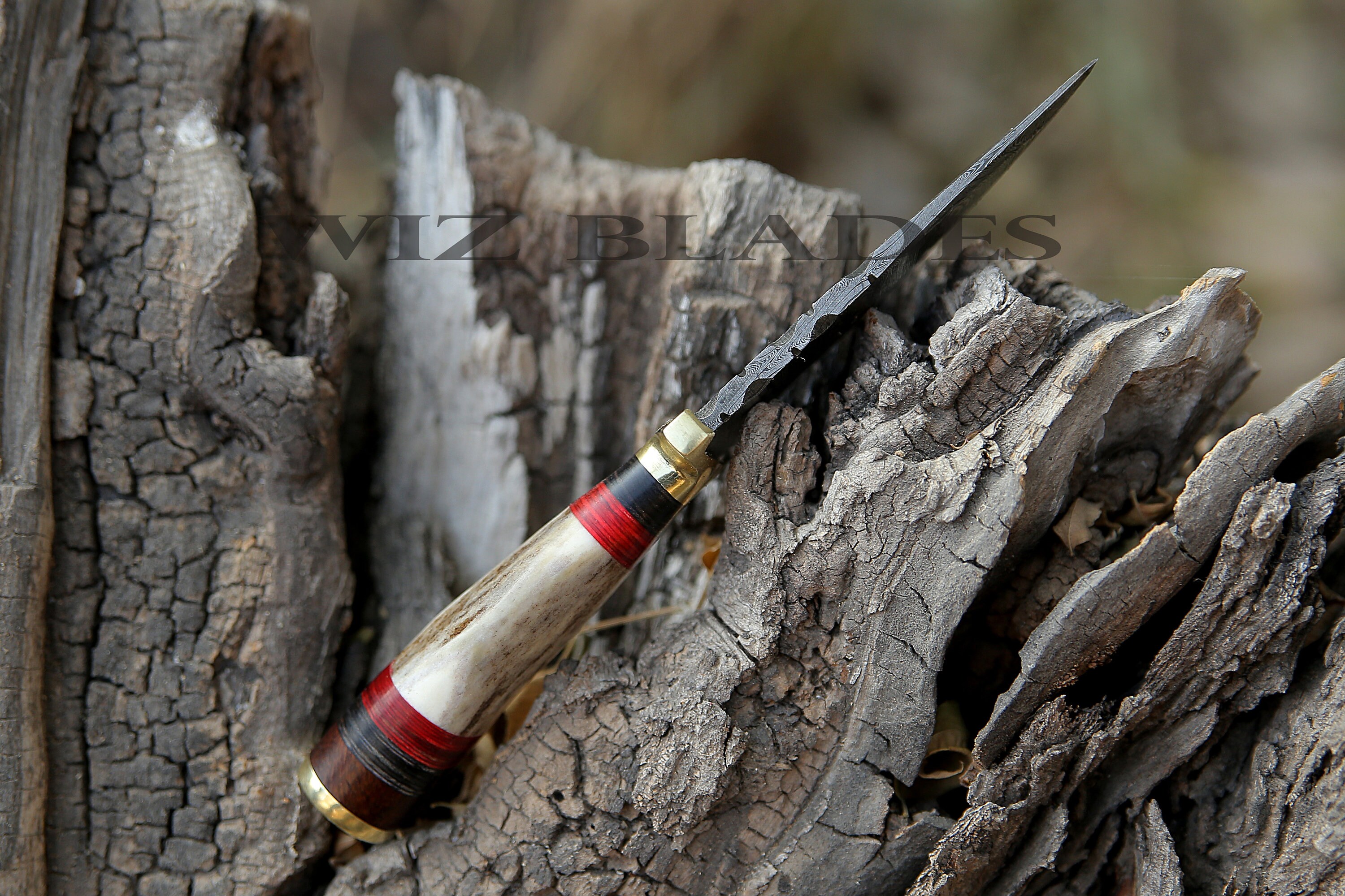 Real Stag Horn Handle Knife Hand Made Forged Damascus Steel | Etsy