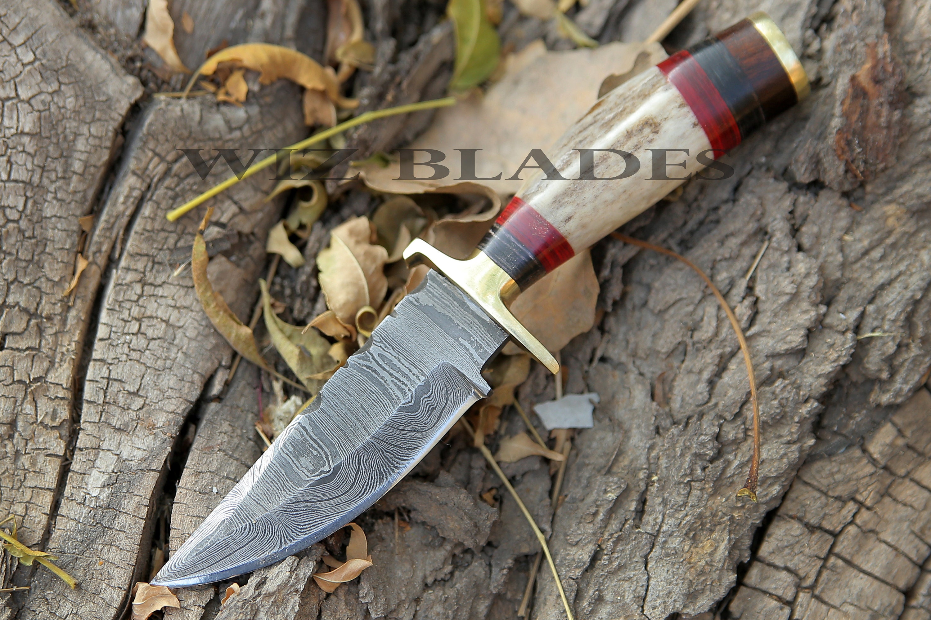 Real Stag Horn Handle Knife Hand Made Forged Damascus Steel - Etsy