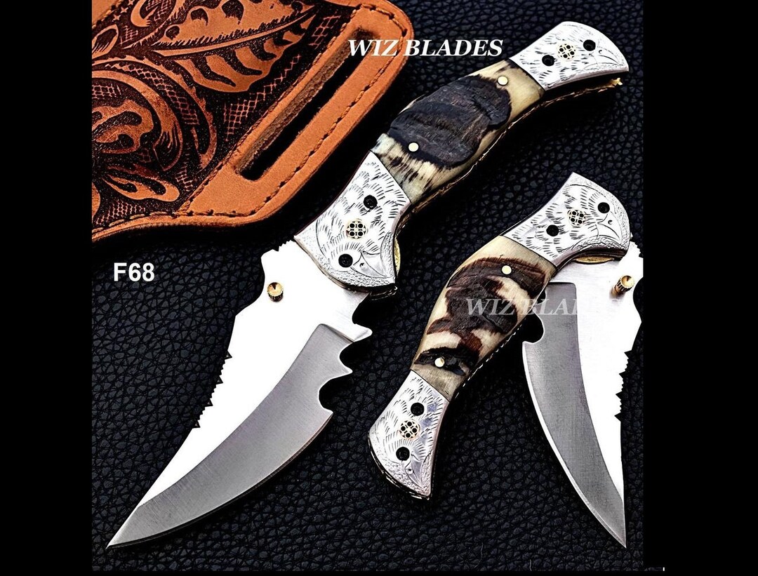 Hand Crafted D2 Steel Folding Knife/ Pocket Knife Eagle Engraved ...