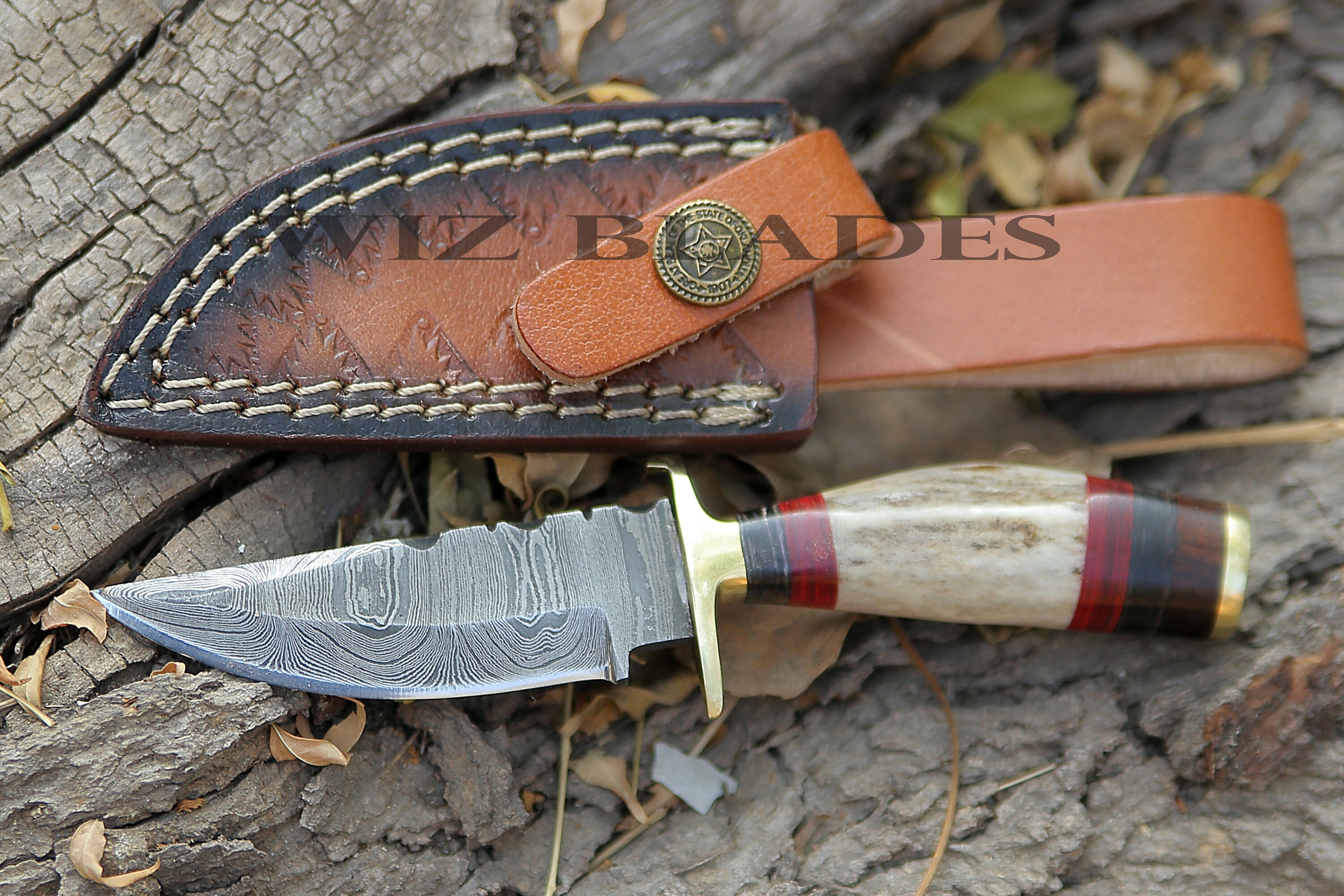 Real Stag Horn Handle Knife Hand Made Forged Damascus Steel | Etsy