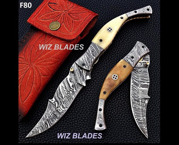 Handmade Pocket Knife Mosaic Pin & Bone Handle Damascus Steel | Etsy