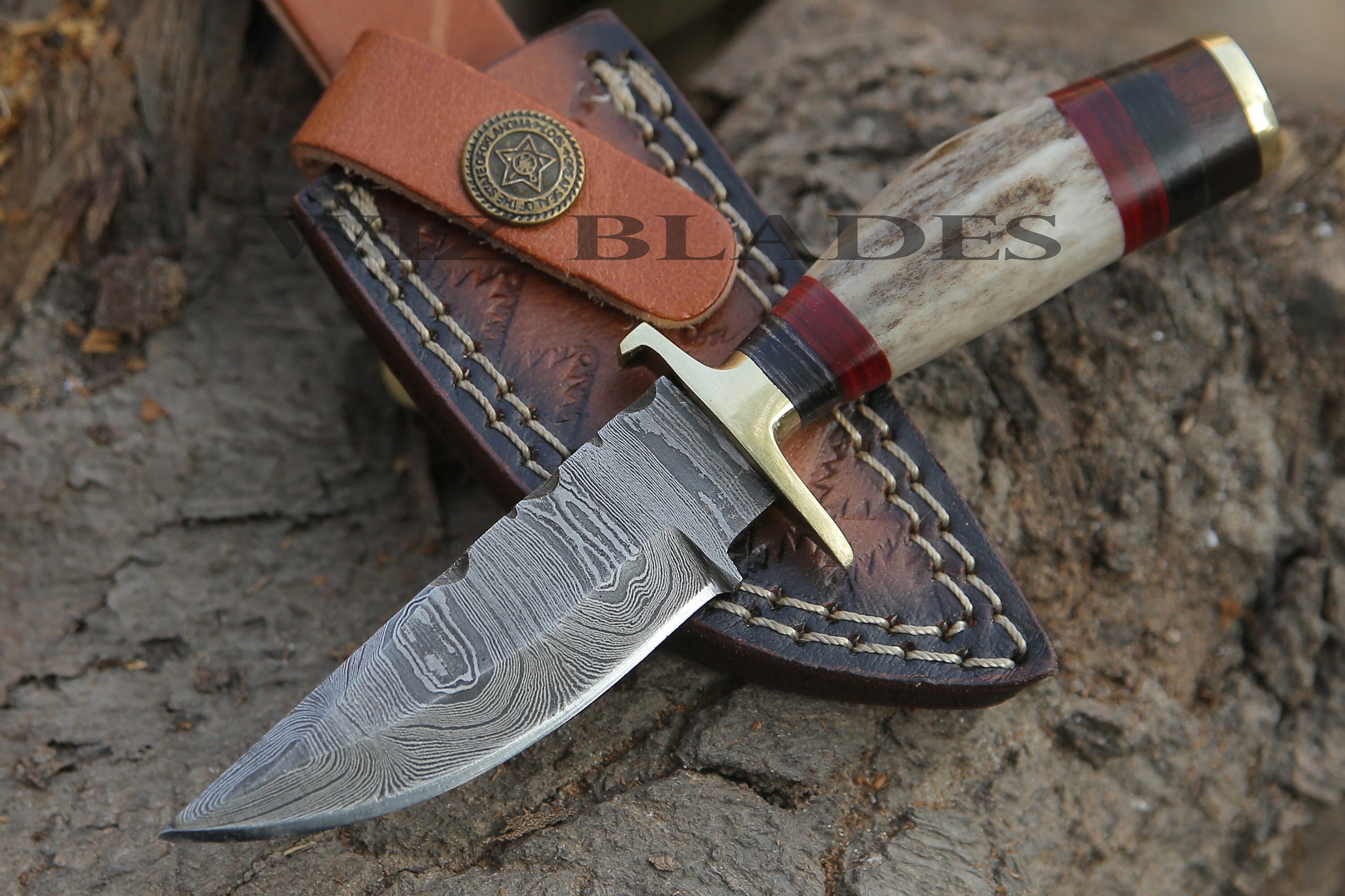 Real Stag Horn Handle Knife Hand Made Forged Damascus Steel - Etsy