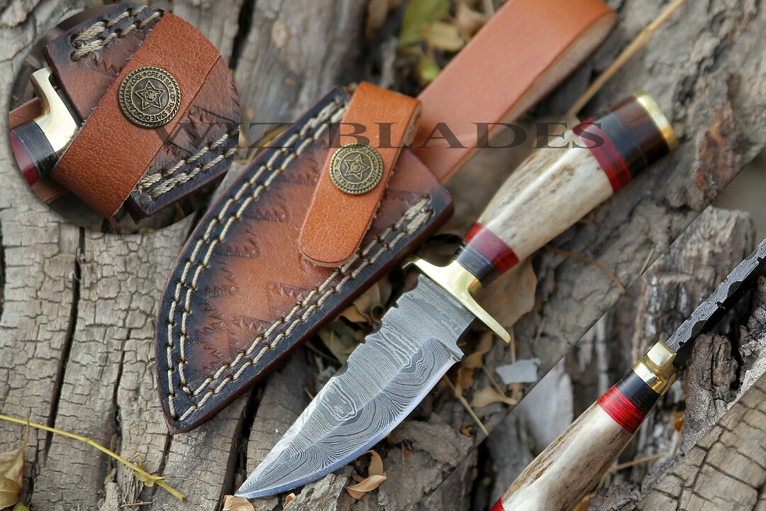 Real Stag Horn Handle Knife Hand Made Forged Damascus Steel - Etsy
