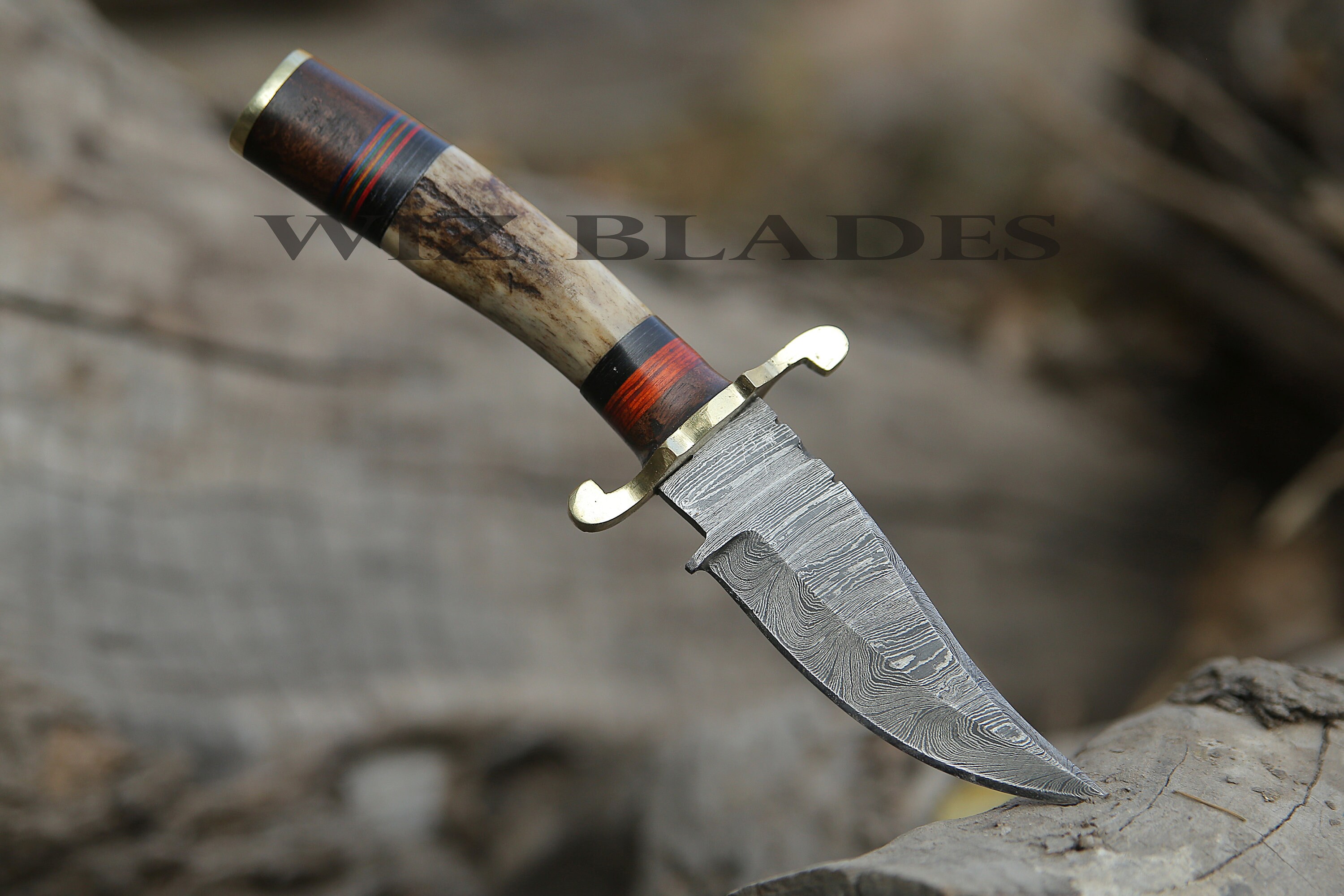 Real Stag Horn Handle Knife Hand Made Forged Damascus Steel - Etsy