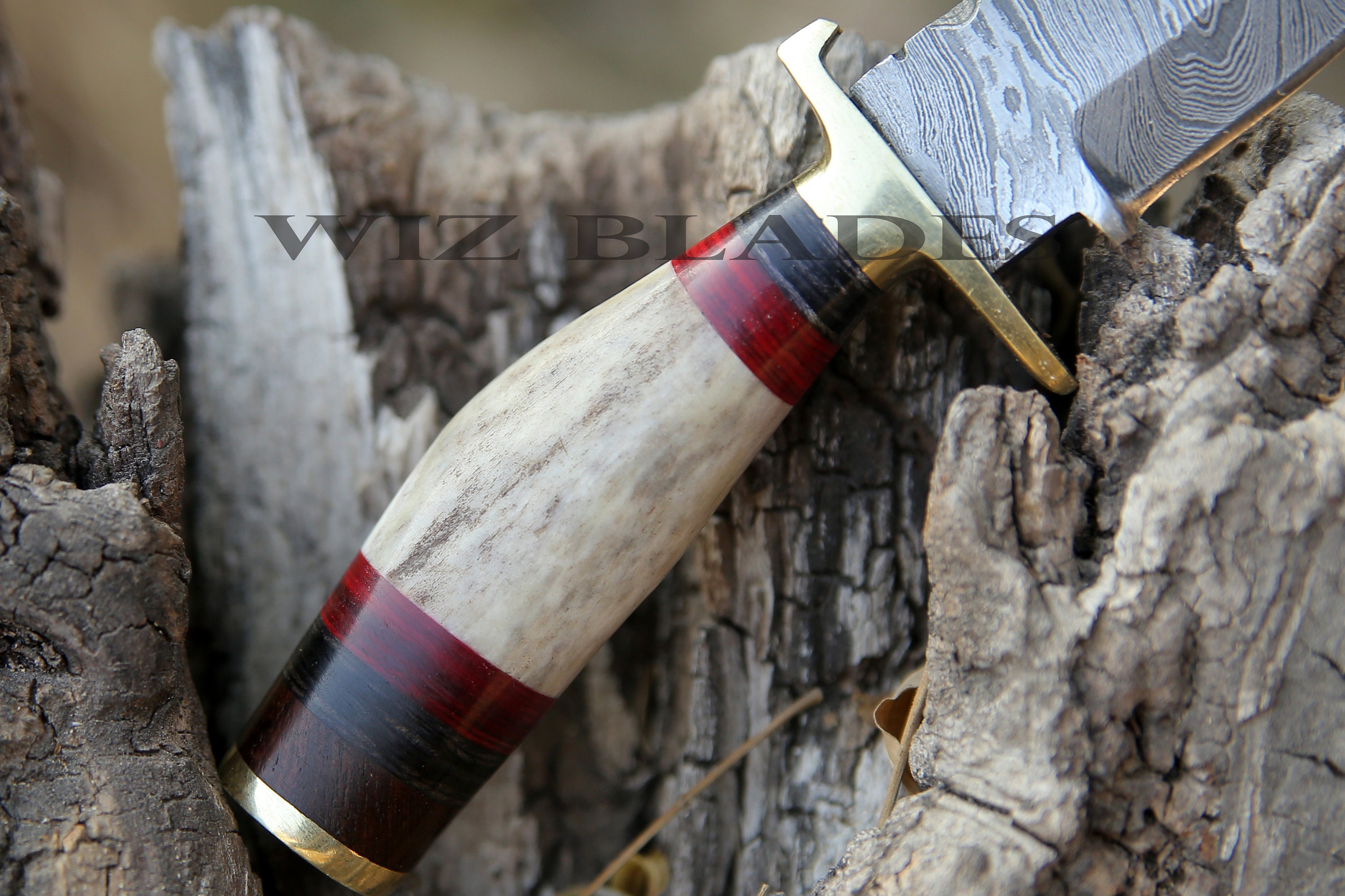 Real Stag Horn Handle Knife Hand Made Forged Damascus Steel | Etsy