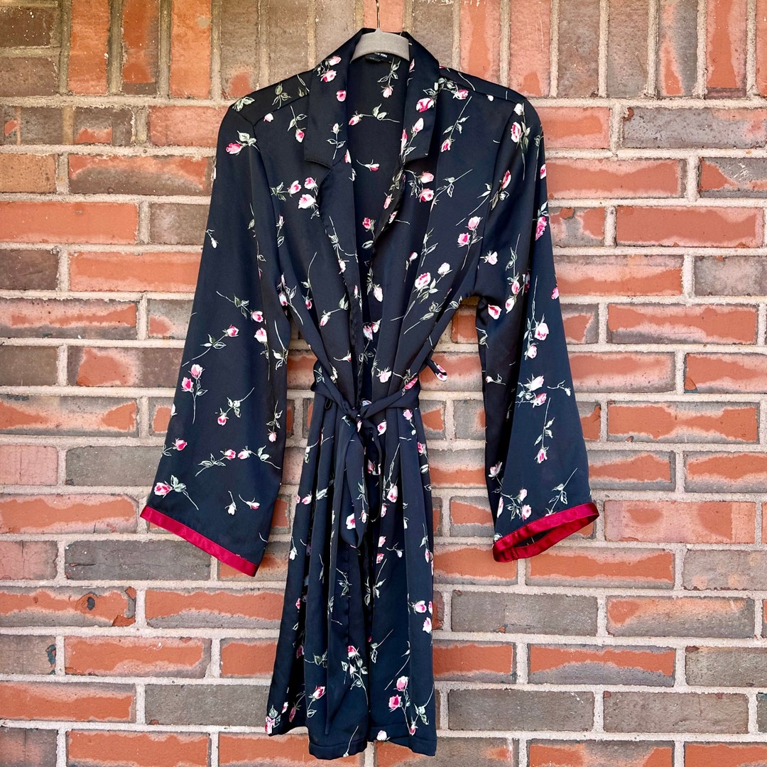 Vintage S/M Y2K Romantic Goth Witchy Short Kimono Bathrobe With Rose ...