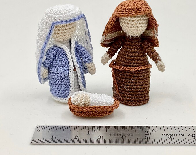 Tiny Crocheted Holy Family Nativity Amigurumi - Blue and Brown - Etsy