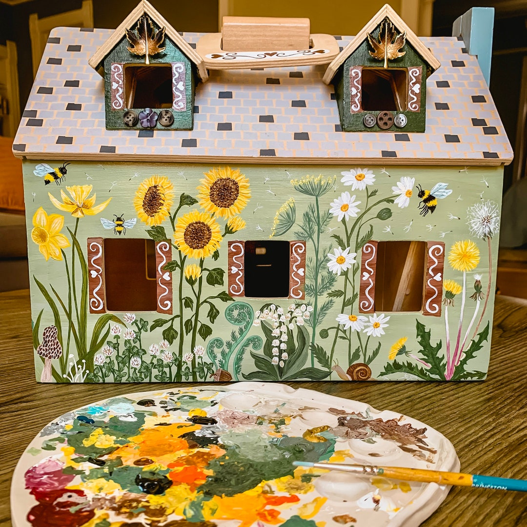 Wooden Dollhouse, Whimsical Hand Painted on All Sides - Etsy