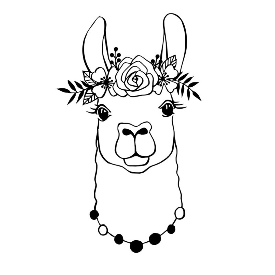 Lama Flower, Line Art, Lama Svg, Lama Mit Blume Krone, Prints (SVG, PNG ...