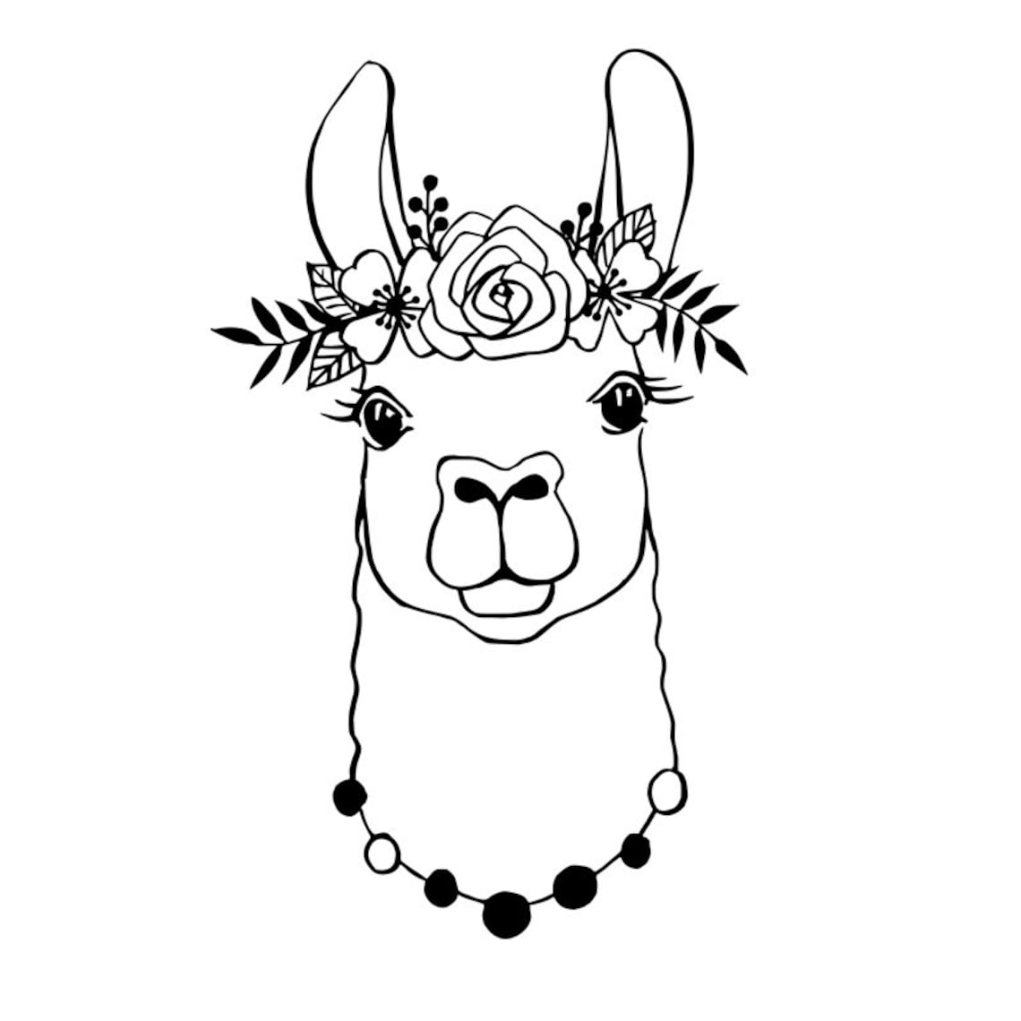 Lama Flower, Line Art, Lama Svg, Lama Mit Blume Krone, Prints (SVG, PNG ...