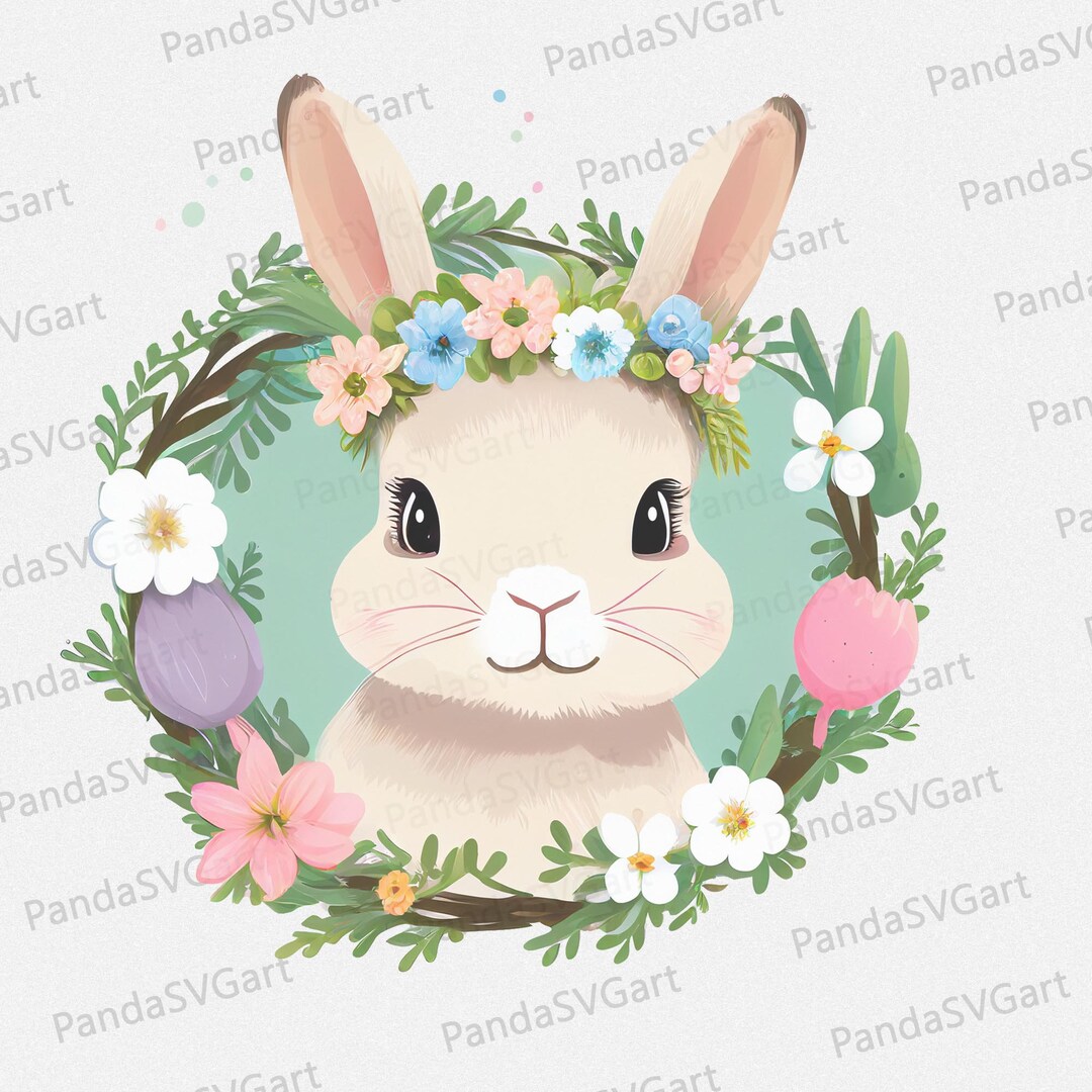 Rabbit Wildflowers PNG Set, Rabbit Easter Illustration, PNG Clip Art ...
