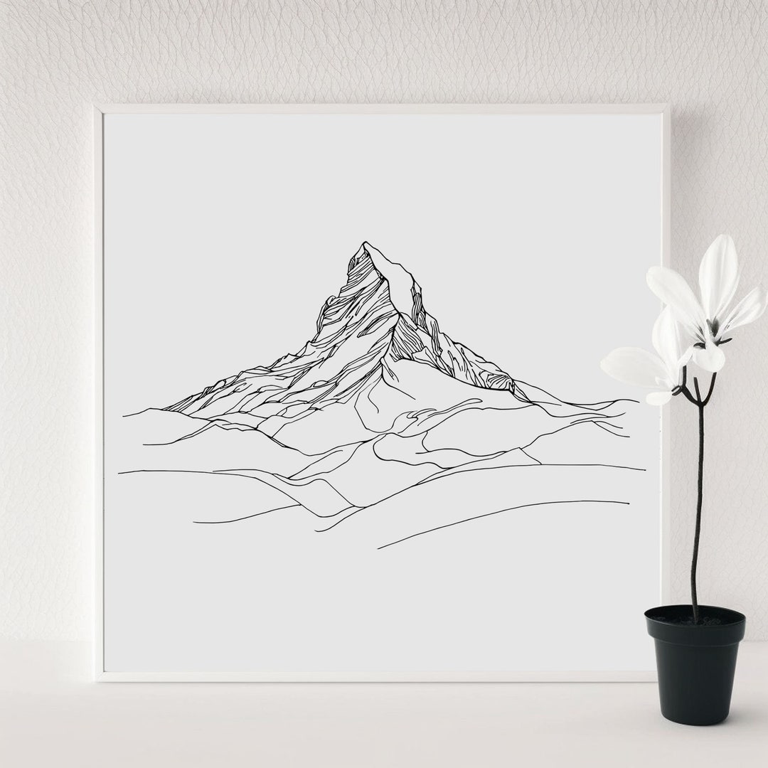 Matterhorn Switzerland, Mountain Line Art Drawing, Minimalist One Line ...