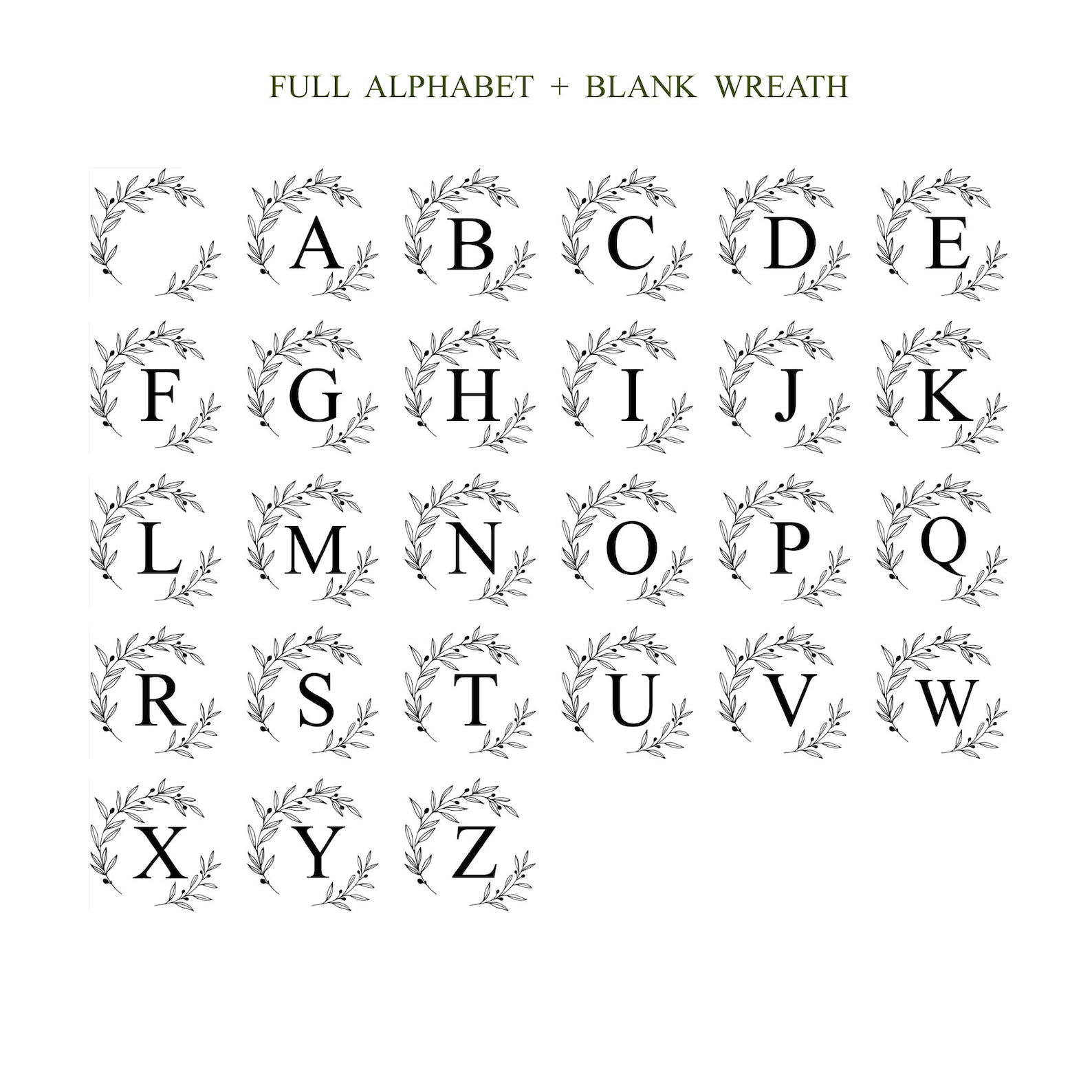 Wreath Letters Svg, Wreath Alphabet Svg, Olive Leaf Cricut Wreath Svg ...