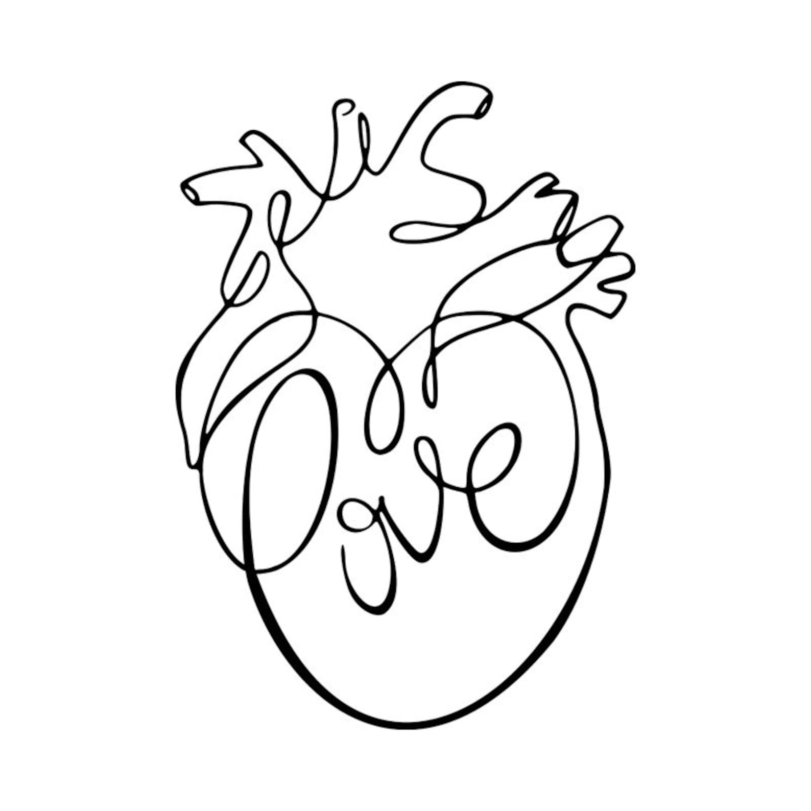 Heart Line Painting Anatomical Heart One Line Love Line Art - Etsy