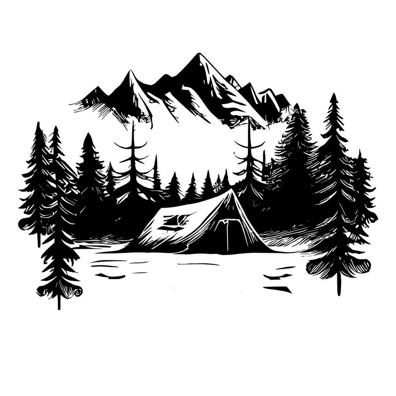 Camper in the Forest, Camper Mountain Svg, Camper in Woods, Mountain ...