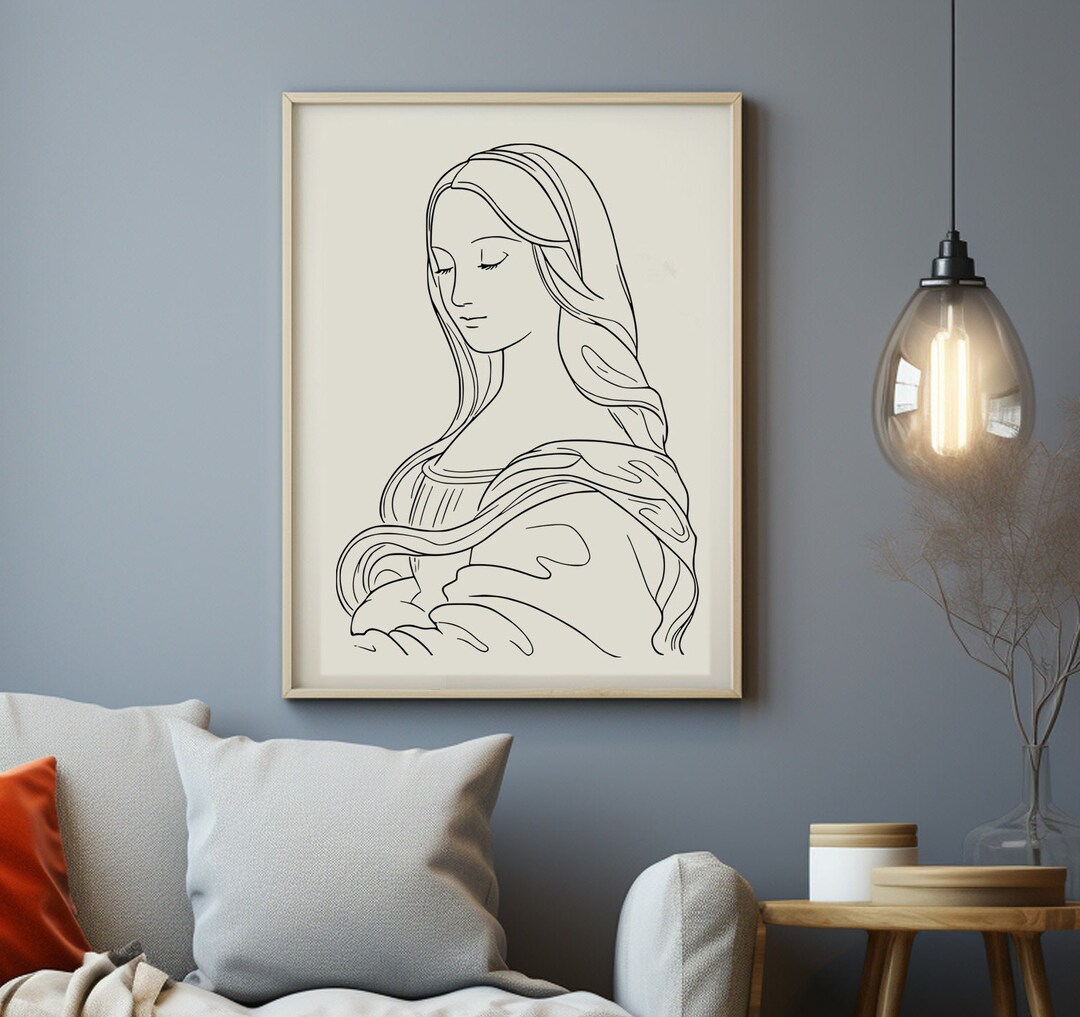 Minimalist Mona Lisa Line Art, Mona Lisa Line Art, Portrait Mona Lisa ...