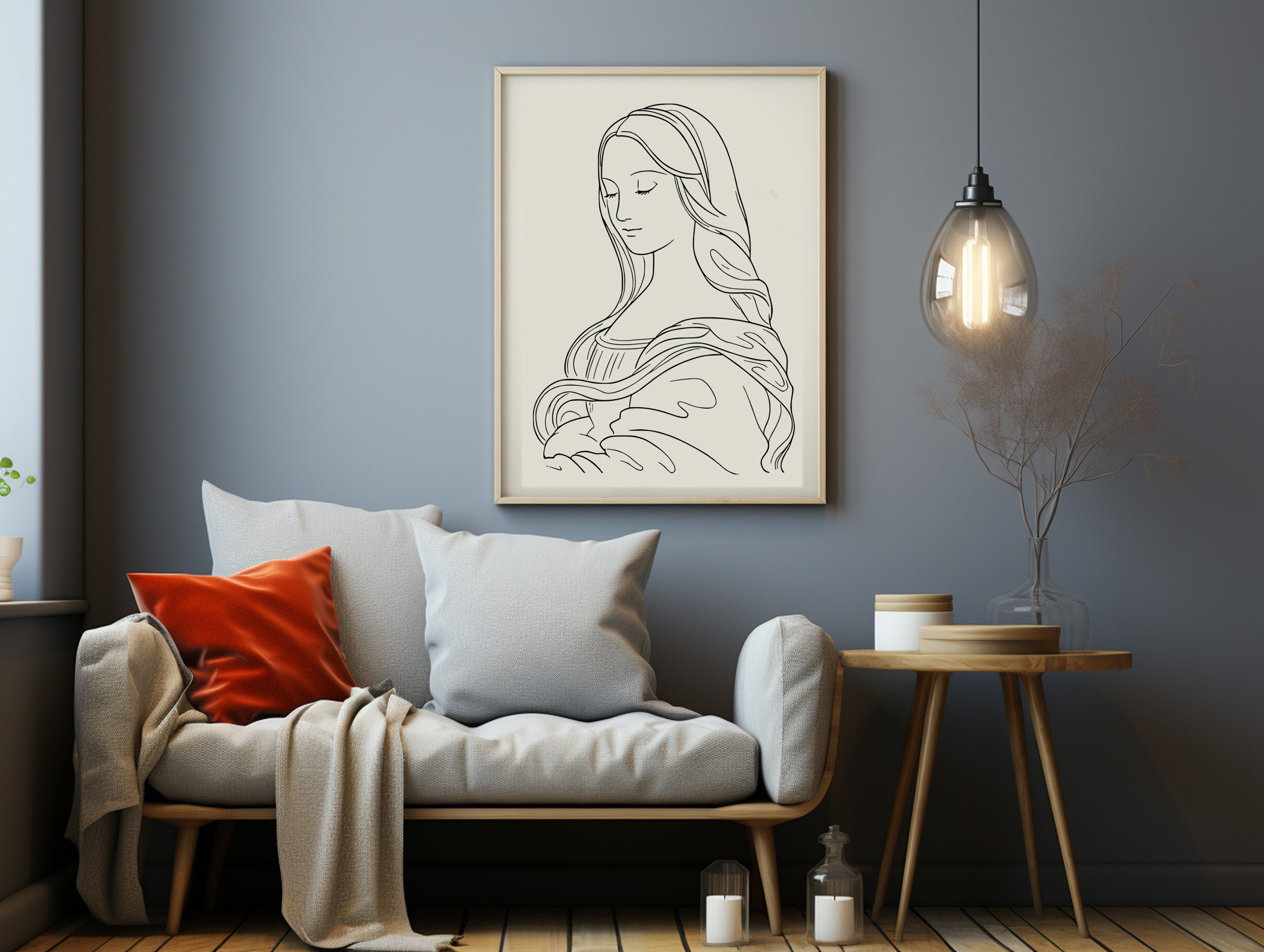 Minimalist Mona Lisa Line Art, Mona Lisa Line Art, Portrait Mona Lisa ...