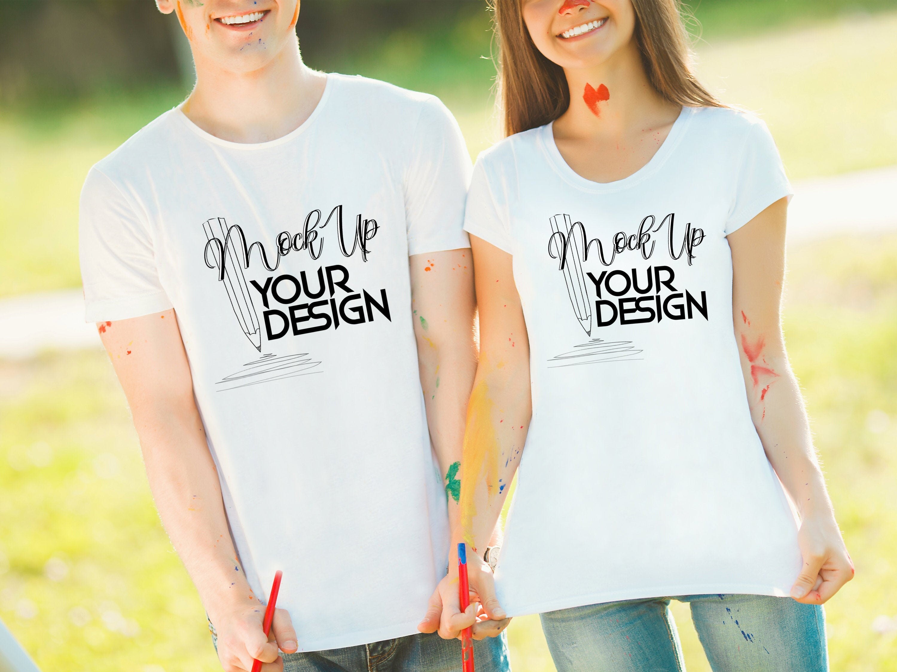 Couple T Shirt Mockup Mockup For Couples Woman And Man White Etsy
