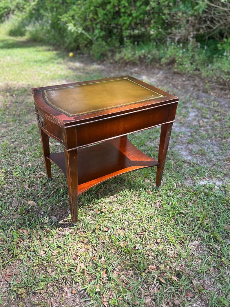 Vintage Leather Top Mahogany Side Table - Etsy