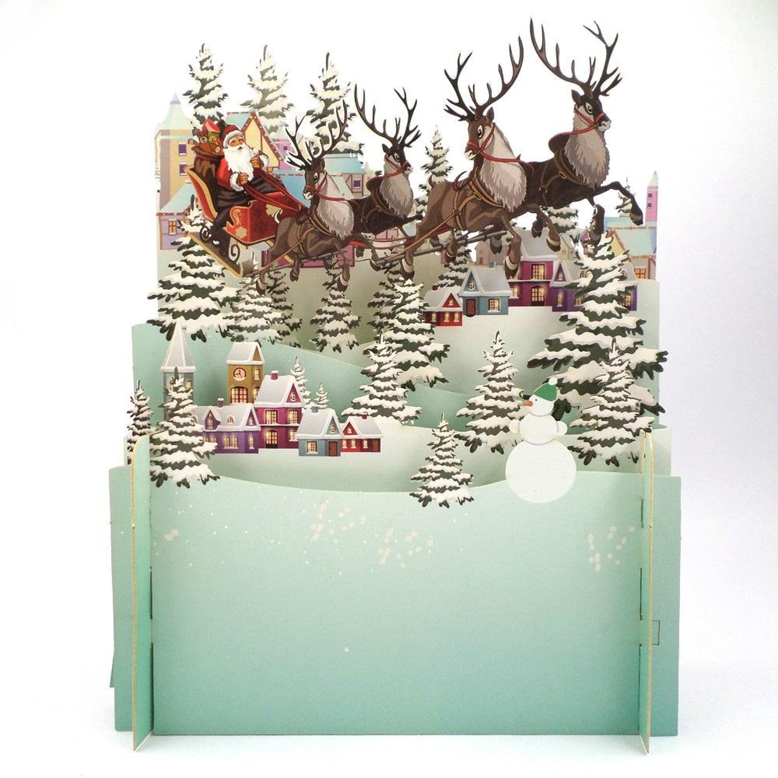 3D Pop up Christmas Card Santa Claus on a Sleigh With Reindeers ...