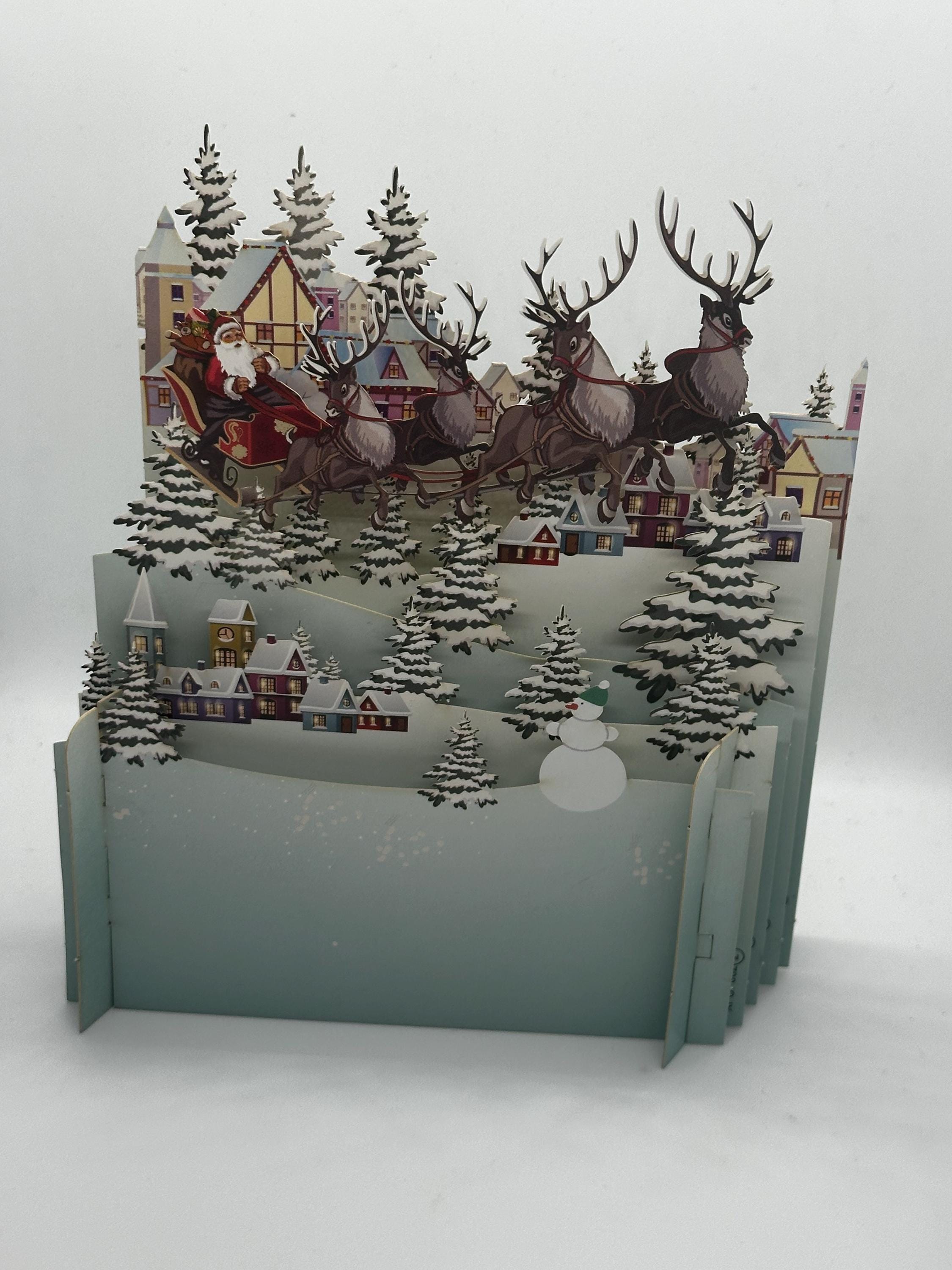3D Pop up Christmas Card Santa Claus on a Sleigh With Reindeers ...