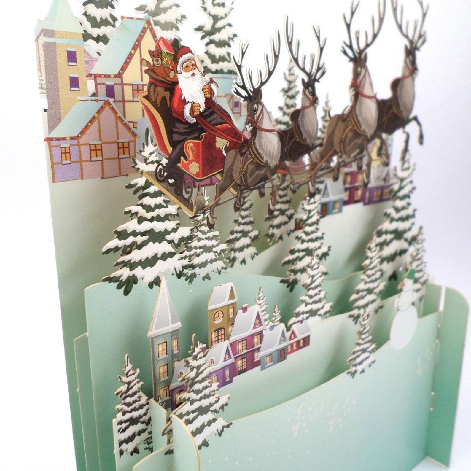 3D Pop up Christmas Card Santa Claus on a Sleigh With Reindeers ...