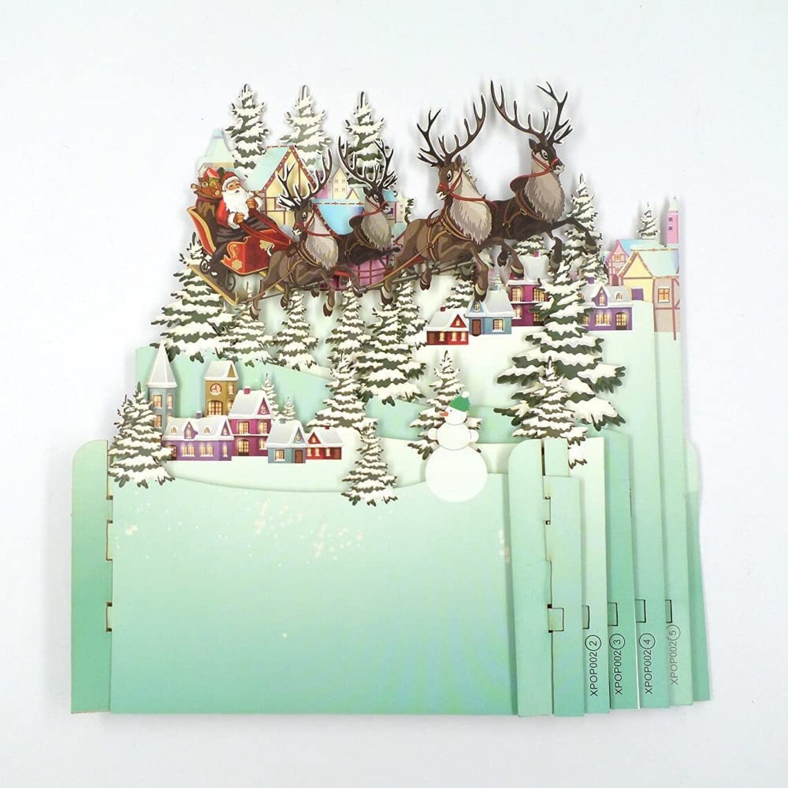 3D Pop up Christmas Card Santa Claus on a Sleigh With Reindeers ...