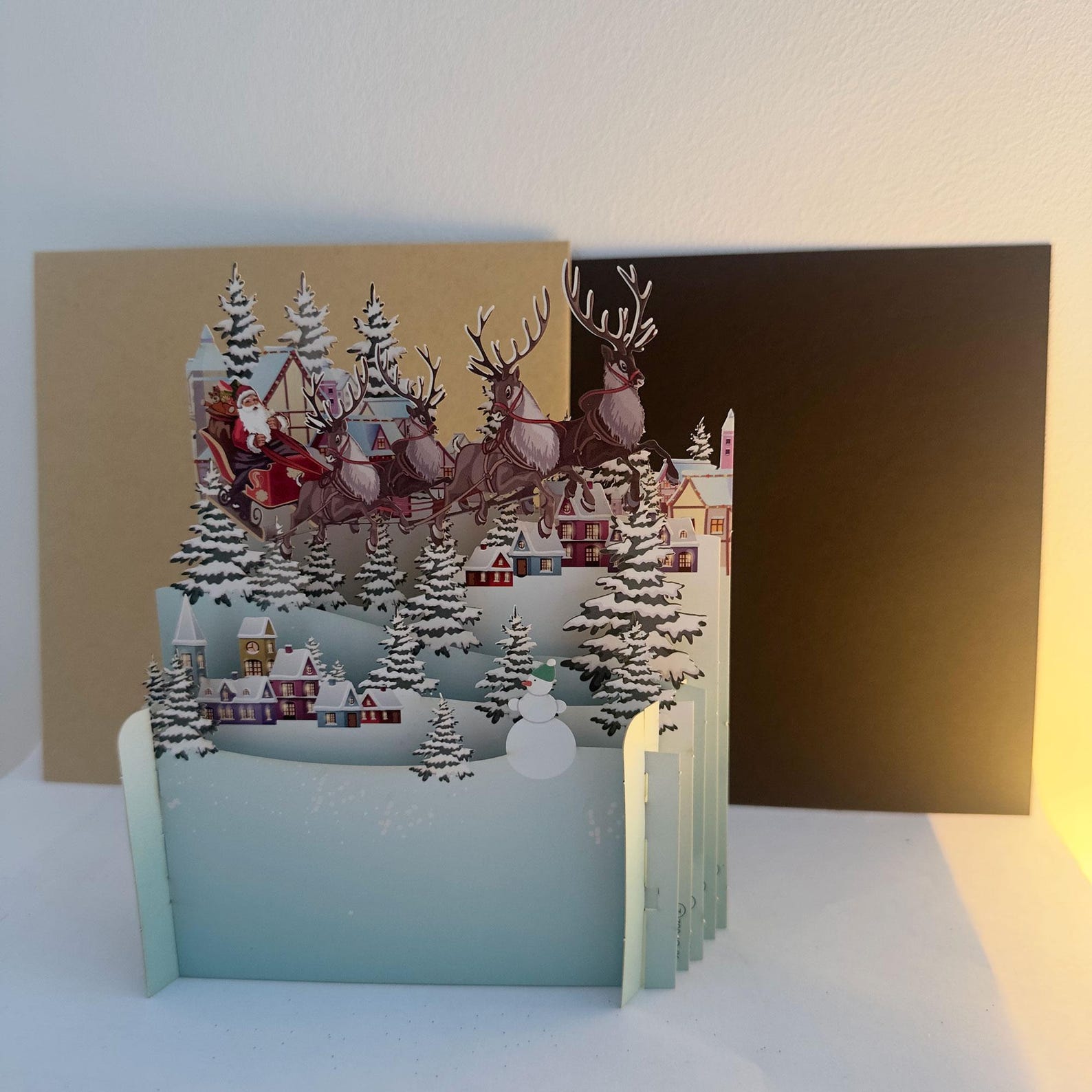 3D Pop up Christmas Card Santa Claus on a Sleigh With Reindeers ...