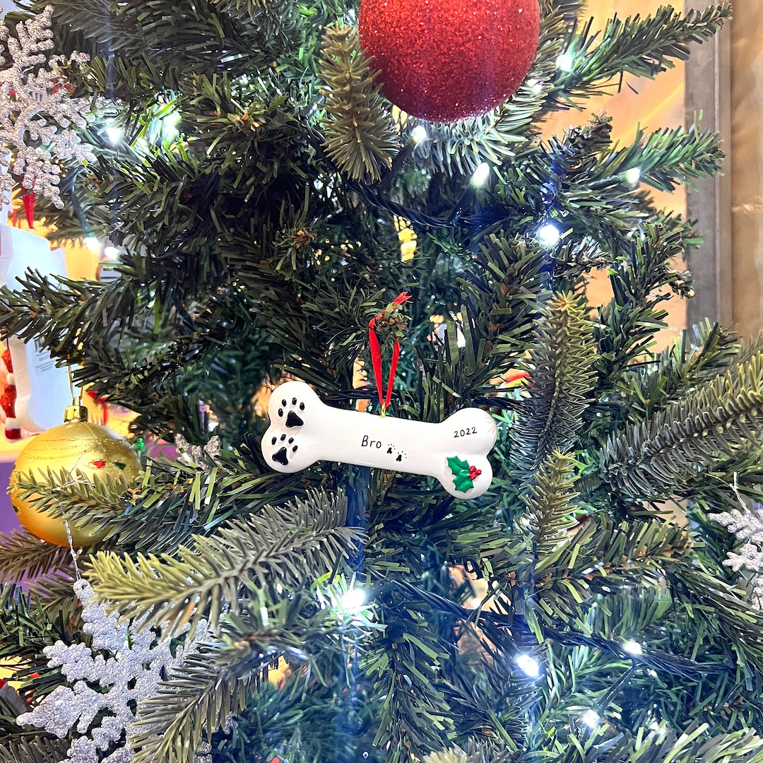 Personalised Dog Bone Christmas Tree Ornament, Handmade Customised Dog ...