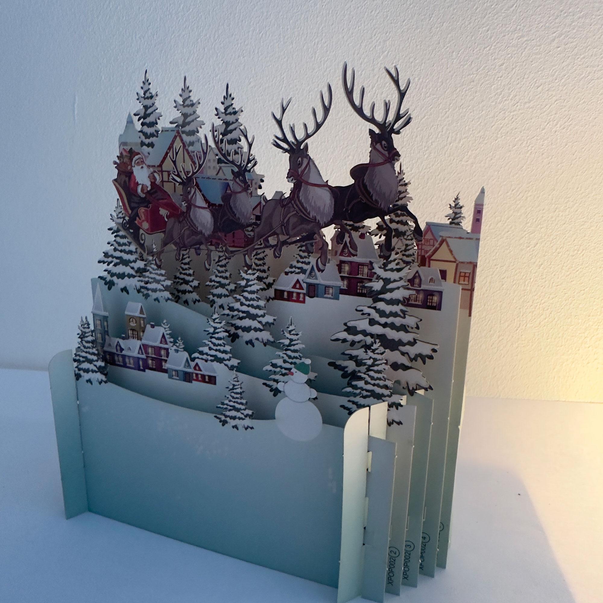 3D Pop up Christmas Card Santa Claus on a Sleigh With Reindeers ...