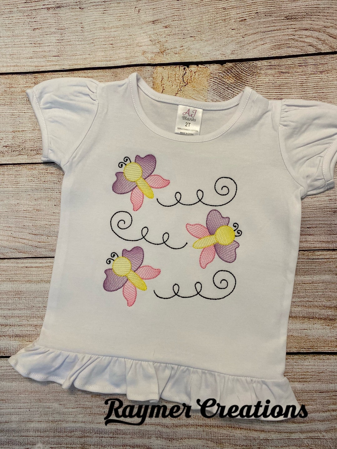 Girls Flying Butterflies Embroidered Shirt, Girls Butterfly Shirt ...