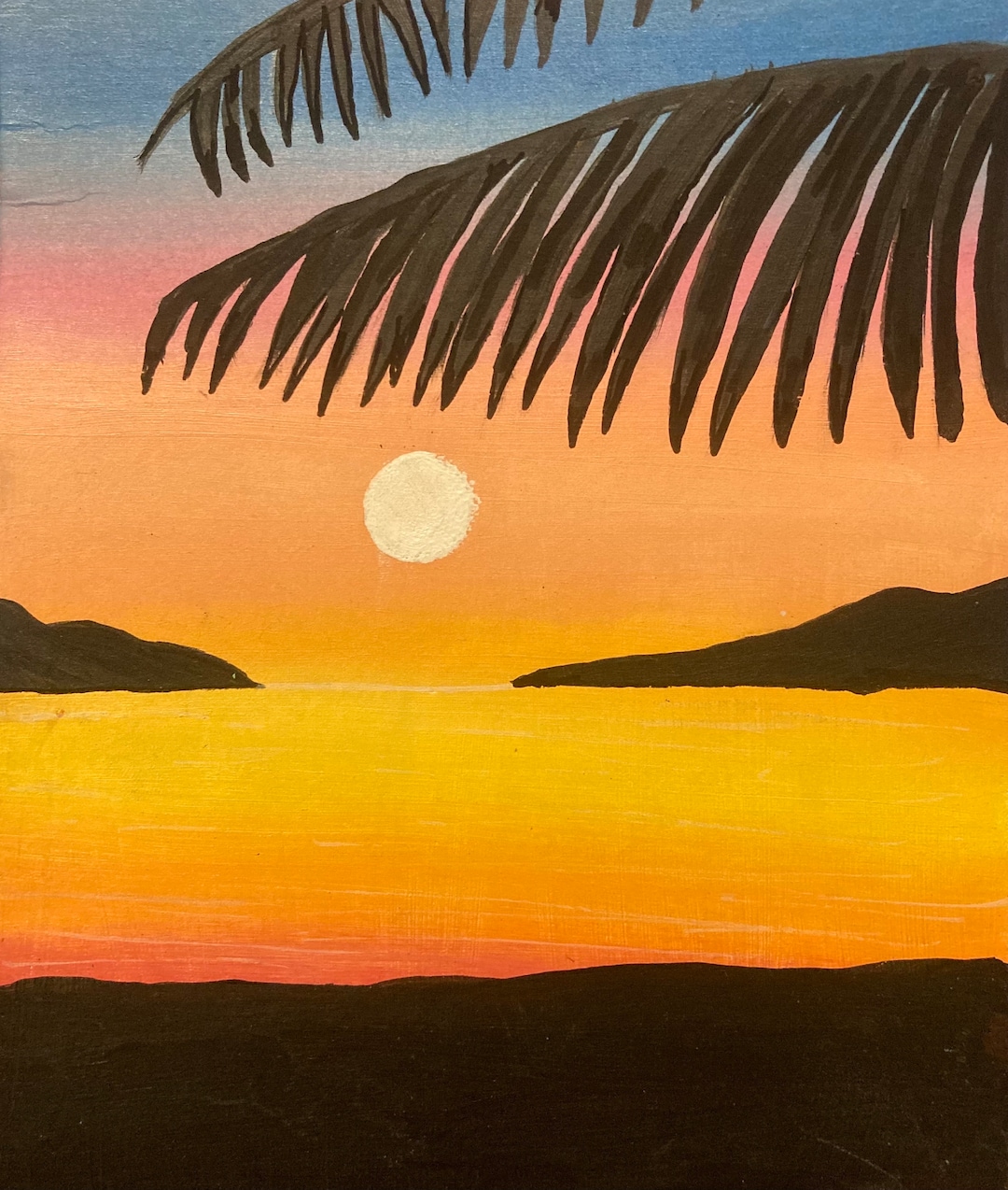 Palm Tree Sunset Acrylic Painting Easy Silhouette - Etsy