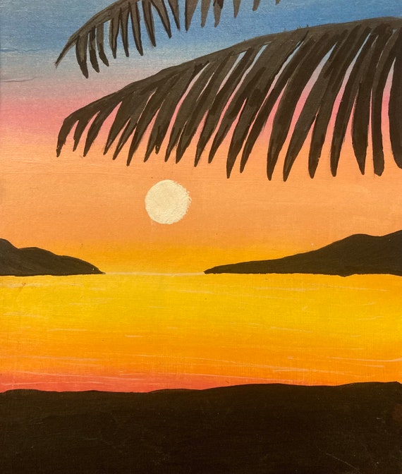 Palm Tree Silhouette Sunset Painting