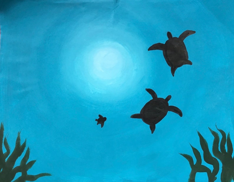 Under the Sea With Sea Turtles Acrylic Painting Beginner Silhouette ...