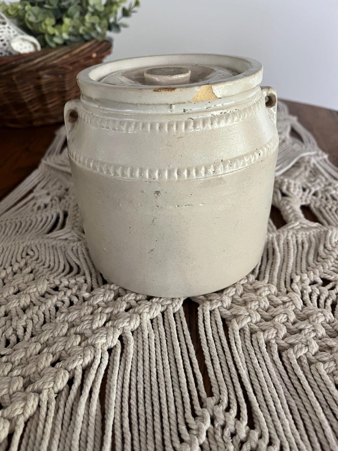 Antique Preserve Crock - Small Lidded Stoneware Crock (chipped) - Etsy