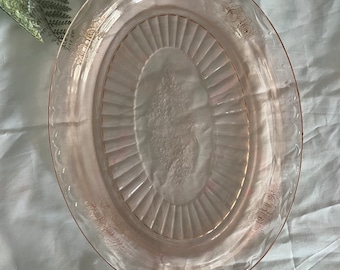 Pink Depression Glass Oval Serving Platter With Handles, Mayfair Open ...