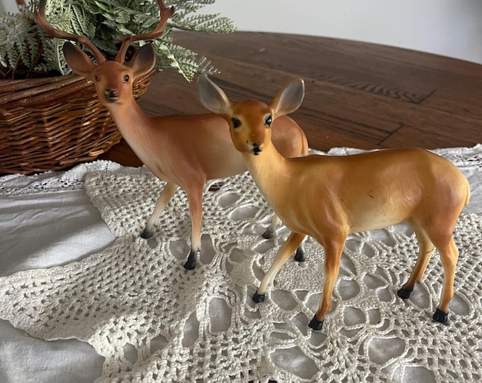 Antique Plastic Buck and Doe Set - MCM Plastic Deer Figurines - Etsy