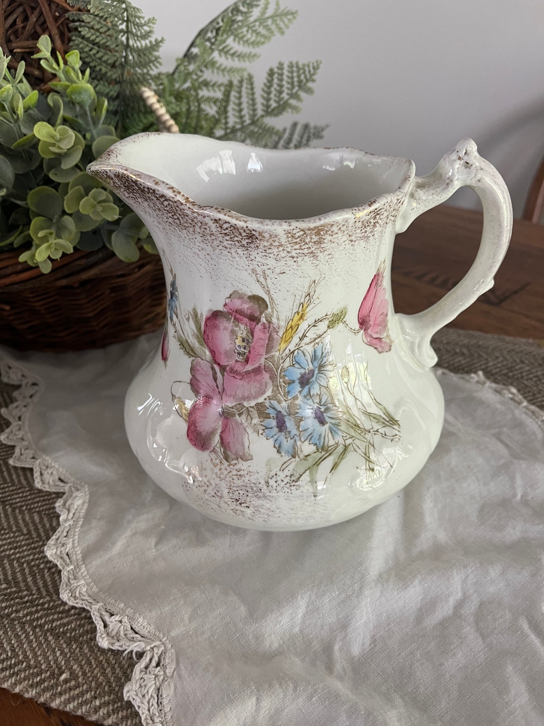 Antique Ironstone Transferware Pitcher Floral Water Pitcher - Etsy