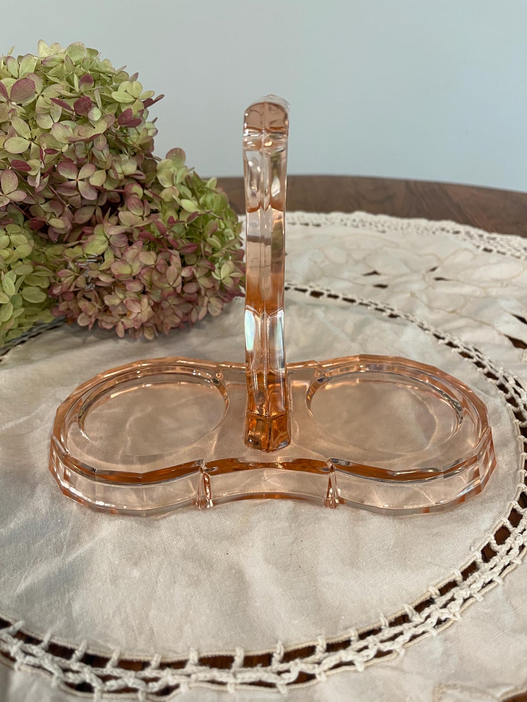 Antique Pink Depression Creamer Pitcher and Sugar Bowl Caddy Stand ...
