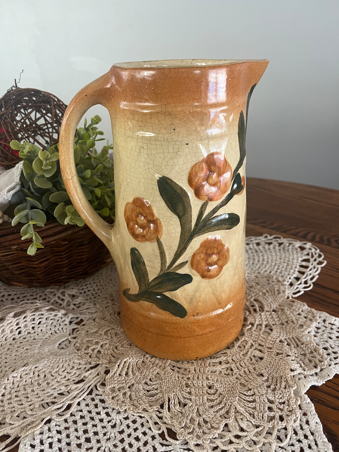 Early Roseville Pottery Pitcher - Wild Roses Chipped! Stone China ...