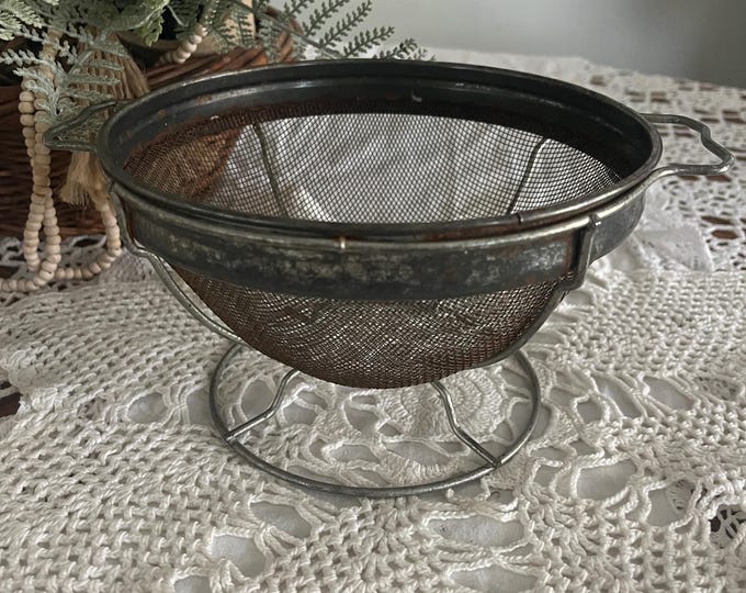 Antique Wire Colander / Strainer With Wire Stand - Prim Small Mesh ...