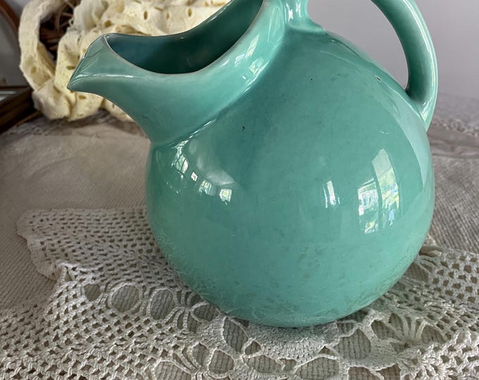 Antique Ball Pitcher With Ice Guard - Light Teal Blue / Green USA ...