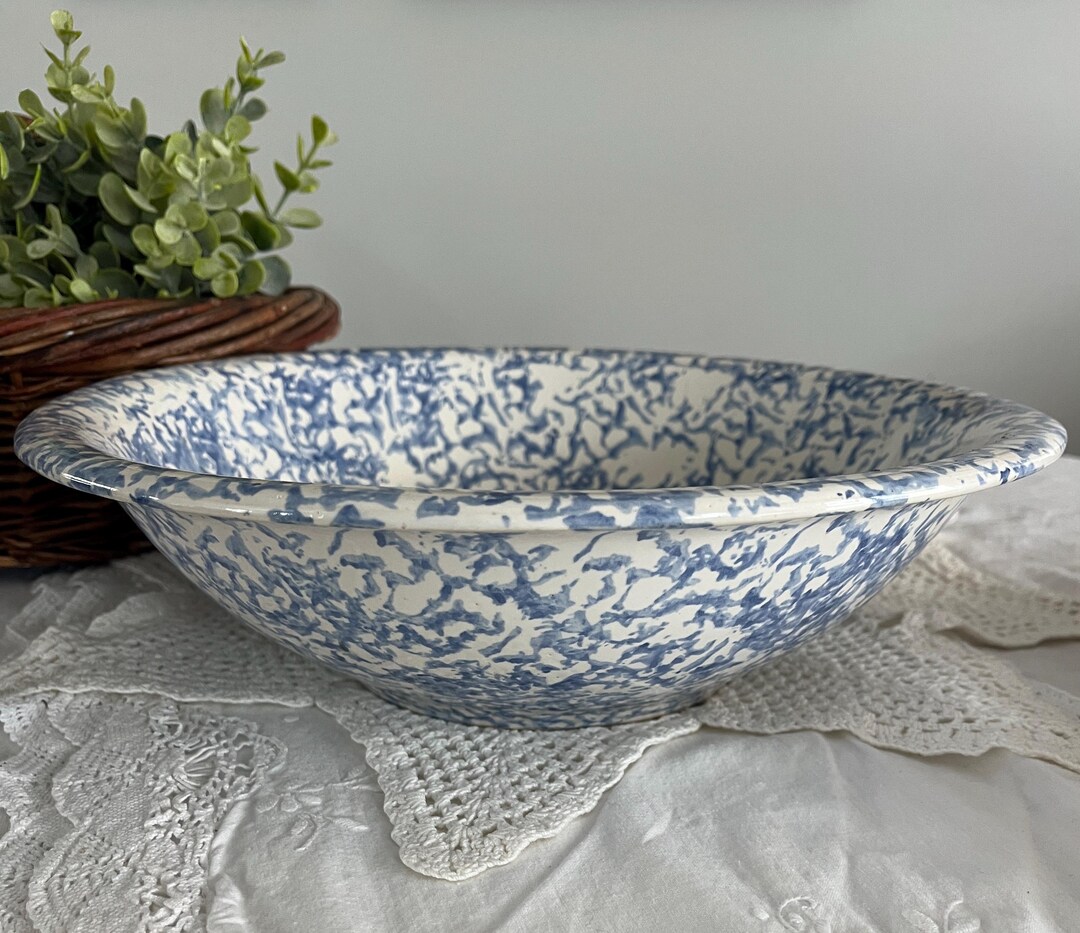 Antique Mccoy Blue Spongeware Bowl - READ DESCRIPTION - Etsy