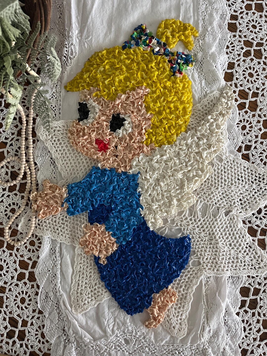 Antique Christmas Melted Popcorn Angel Wall Hanging - Vintage Holiday ...
